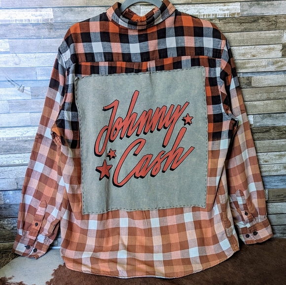Hand Crafted | Tops | Johnny Cash Upcycled Handcrafted Dip Dye Bleach Flannel Shirt | Poshmark